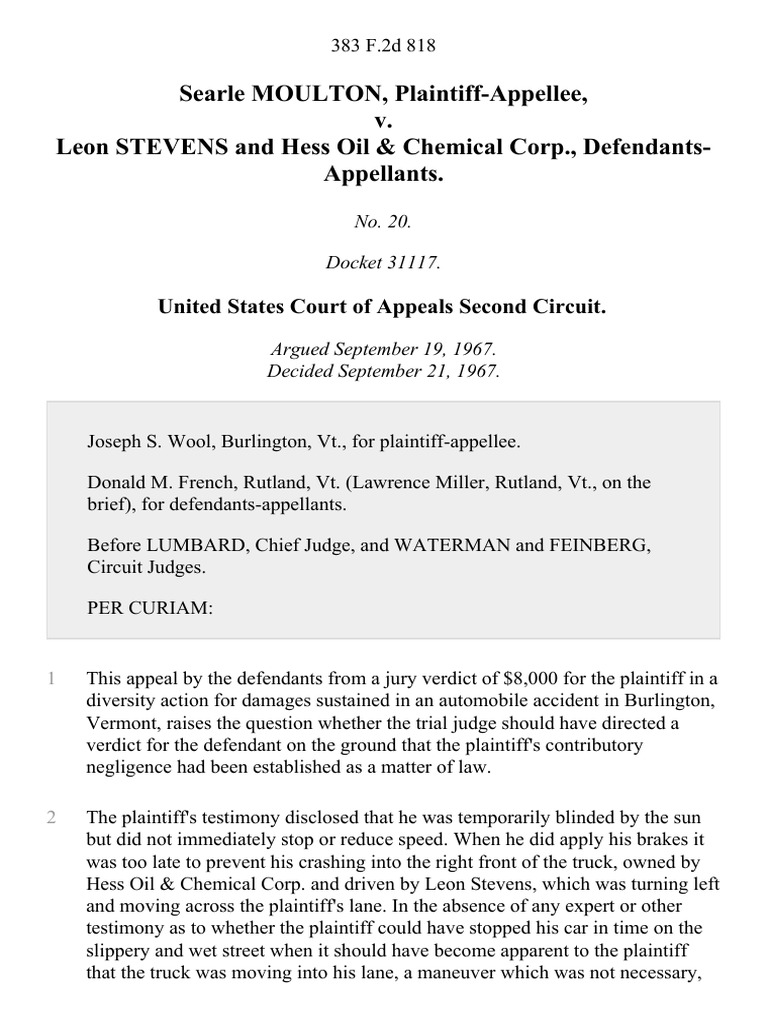 Searle Moulton v. Leon Stevens and Hess Oil & Chemical Corp., 383 F.2d ...