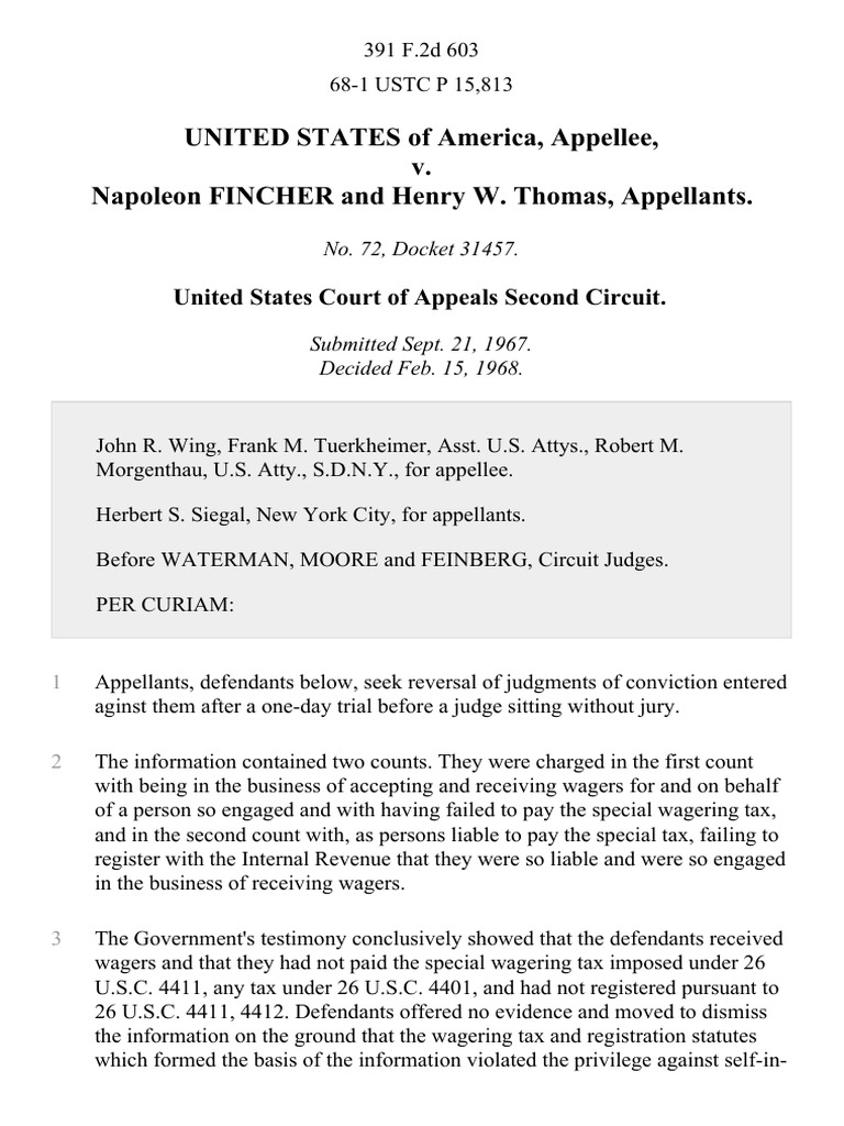 United States v. Napoleon Fincher and Henry W. Thomas, 391 F.2d 603, 2d ...