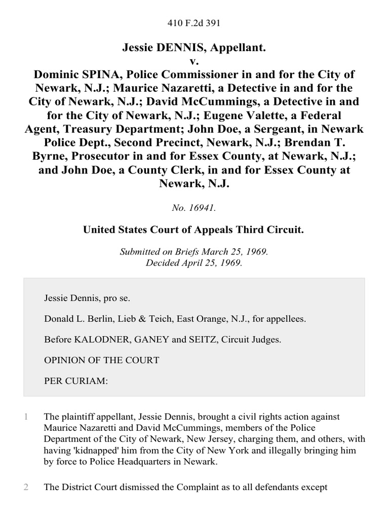 Dennis v. Newark Police Civil Rights Case | PDF