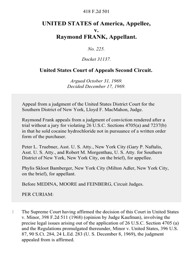 United States v. Raymond Frank, 418 F.2d 501, 2d Cir. (1969) | PDF ...