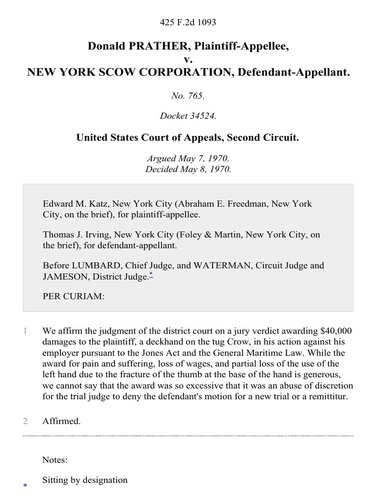 Donald Prather v. New York Scow Corporation, 425 F.2d 1093, 2d Cir ...
