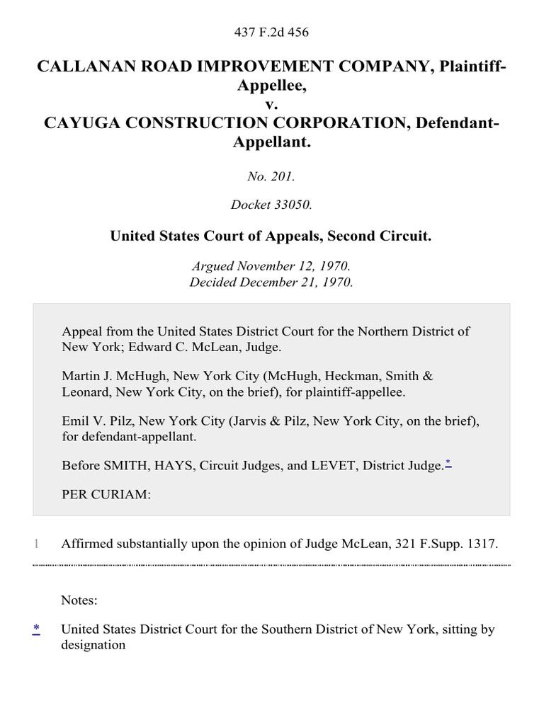 Callanan Road Improvement Company v. Cayuga Construction Corporation ...