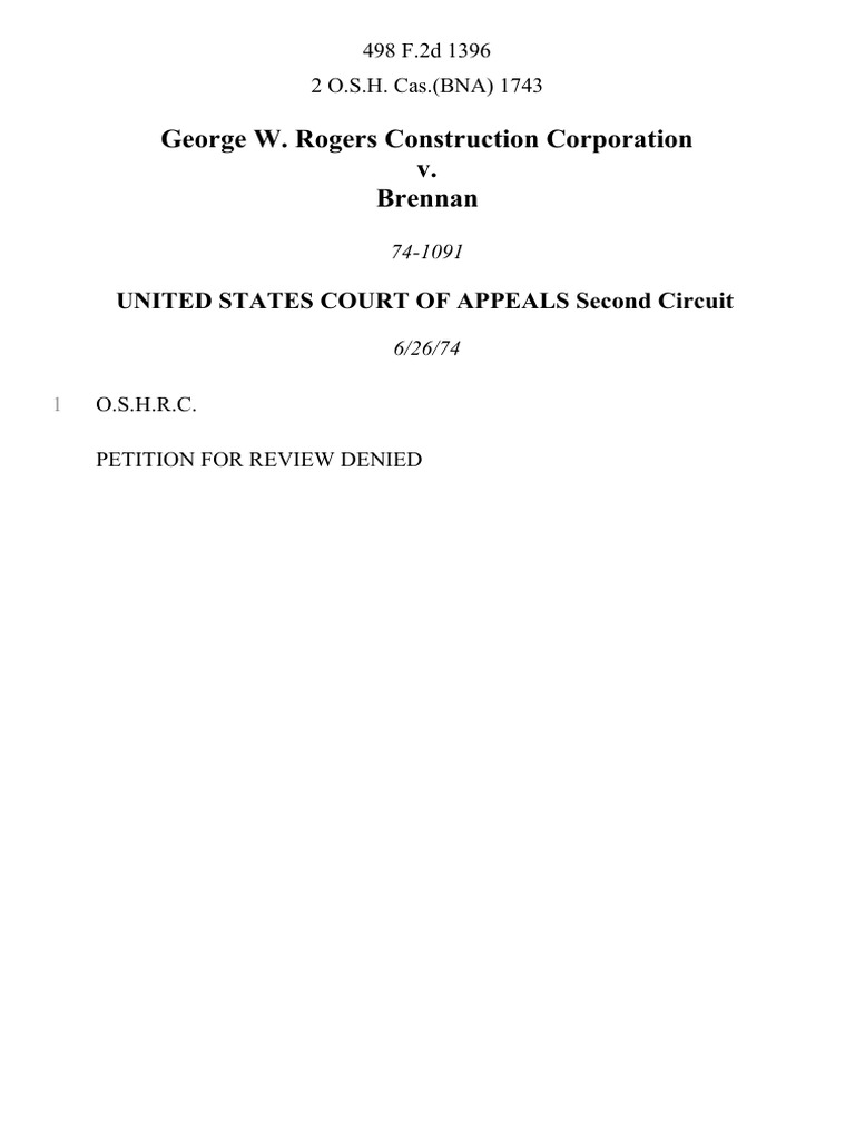 George W. Rogers Construction Corporation v. Brennan, 498 F.2d 1396, 2d ...