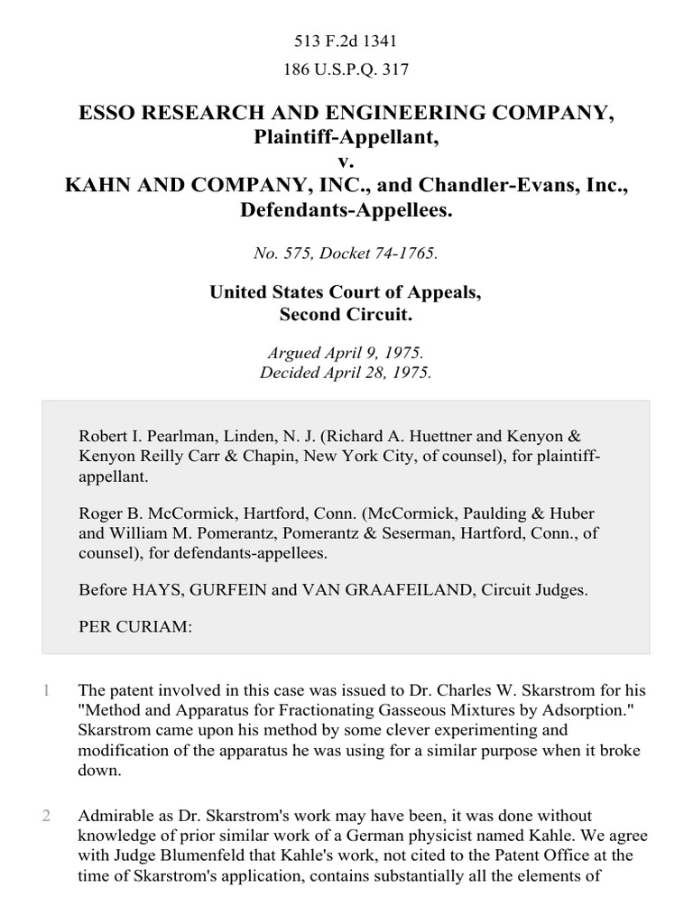 Esso Research and Engineering Company v. Kahn and Company, Inc., and Chandler-Evans, Inc., 513 F ...