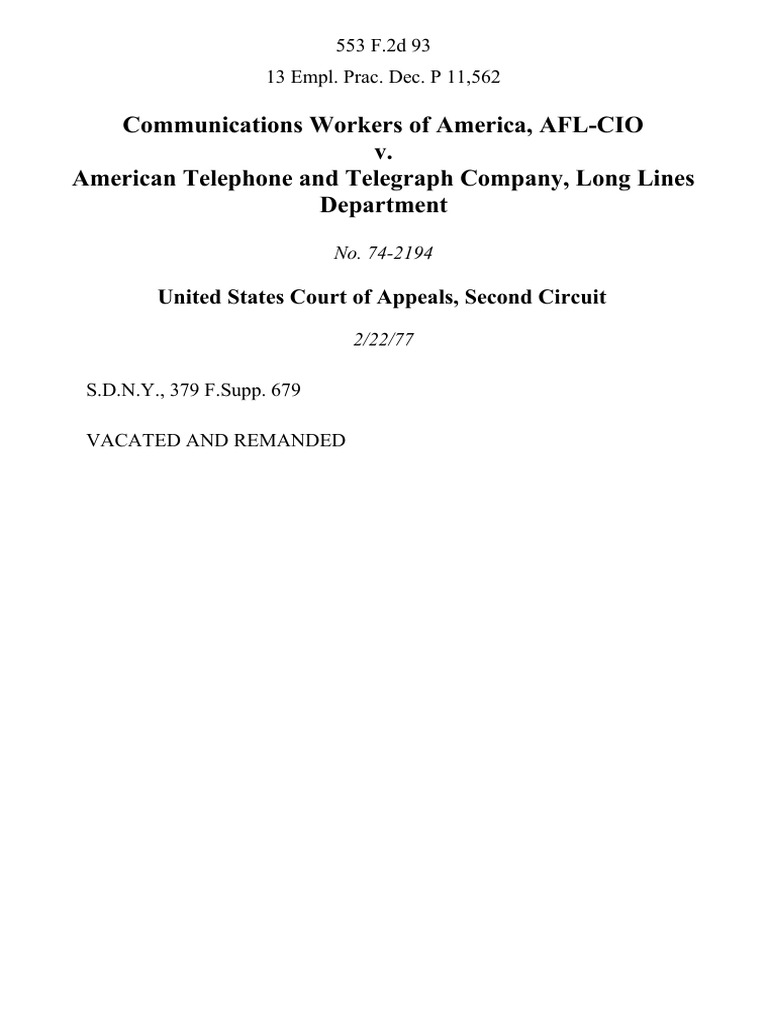 Communications Workers of America, Afl-Cio v. American Telephone and ...