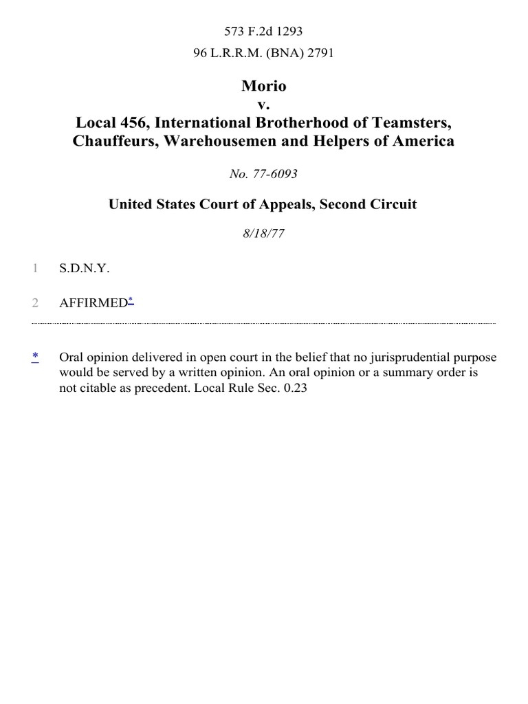 Morio v. Local 456, International Brotherhood of Teamsters, Chauffeurs ...