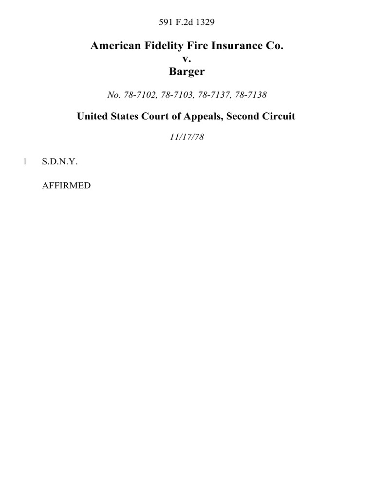 American Fidelity Fire Insurance Co. v. Barger, 591 F.2d 1329, 2d Cir ...