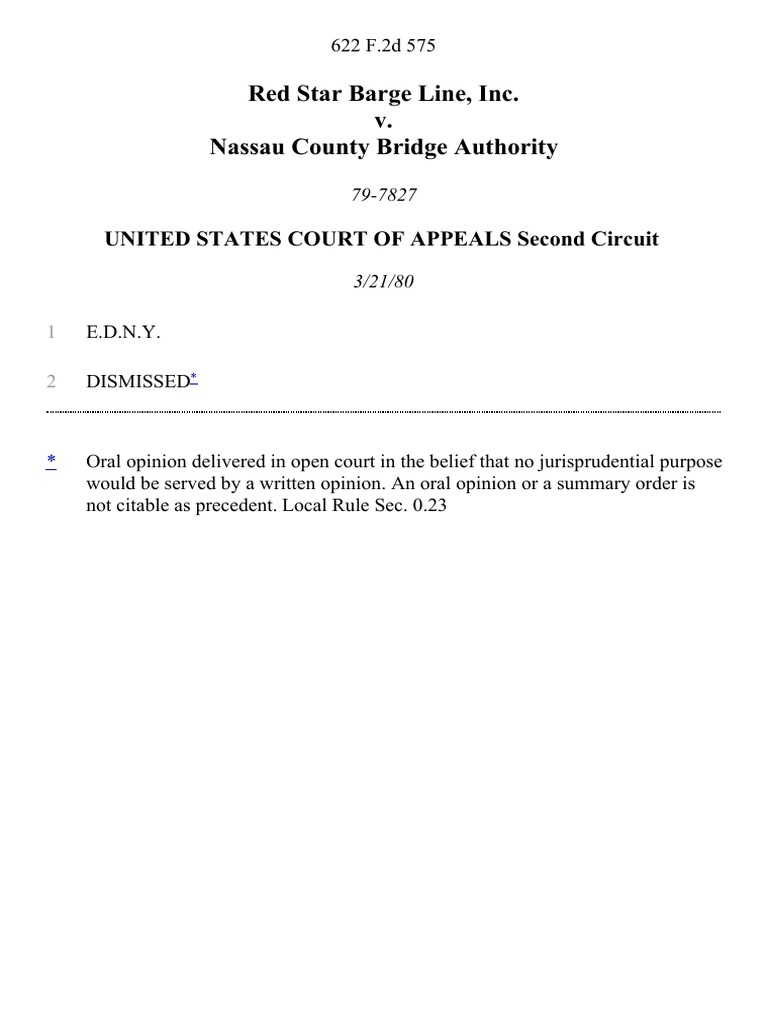 Red Star Barge Line, Inc. v. Nassau County Bridge Authority, 622 F.2d ...