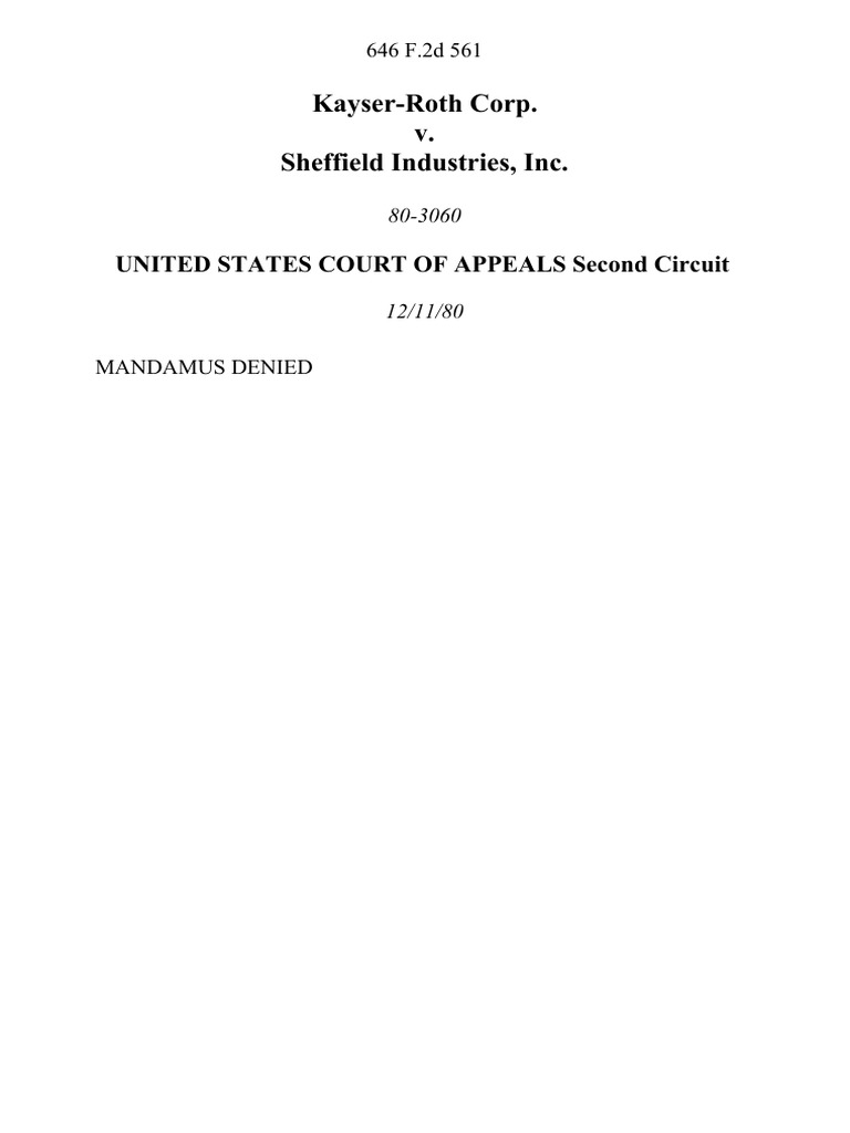 Kayser-Roth Corp. v. Sheffield Industries, Inc, 646 F.2d 561, 2d Cir ...