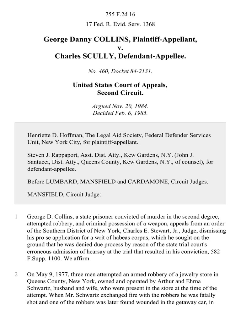 Collins v. Scully: Robbery Appeal | PDF | Evidence (Law) | Supreme ...