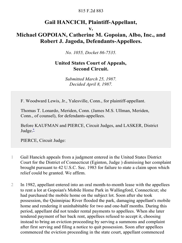 Gail Hancich v. Michael Gopoian, Catherine M. Gopoian, Albo, Inc., and ...