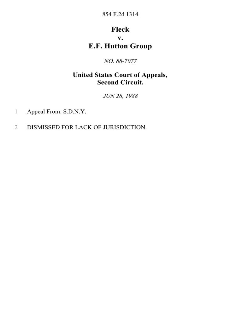 Fleck v. E.F. Hutton Group, 854 F.2d 1314, 2d Cir. (1988) | PDF | Law