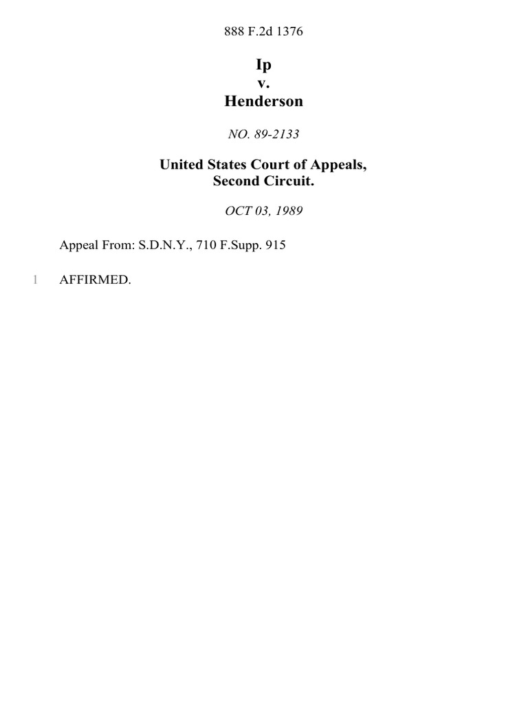 Ip v. Henderson, 888 F.2d 1376, 2d Cir. (1989) | PDF