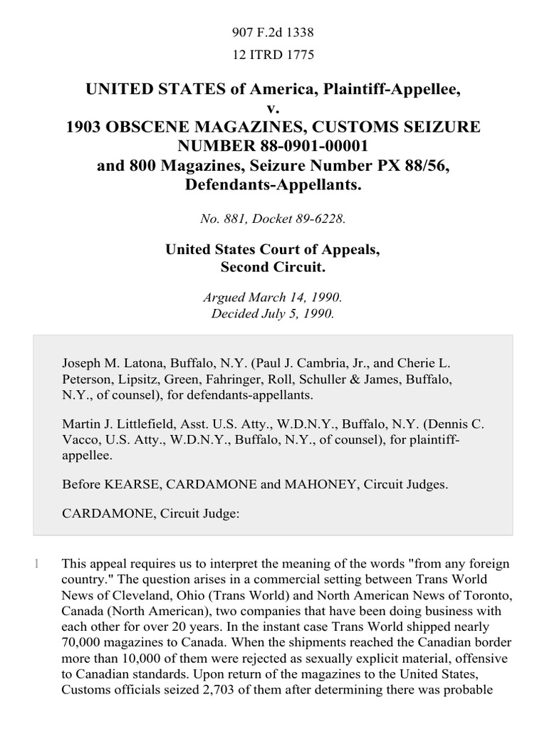 United States v. 1903 Obscene Magazines, Customs Seizure Number 88-0901 ...