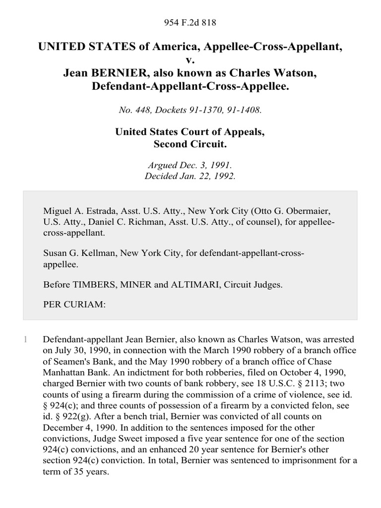 UNITED STATES of America, Appellee-Cross-Appellant, v. Jean BERNIER ...