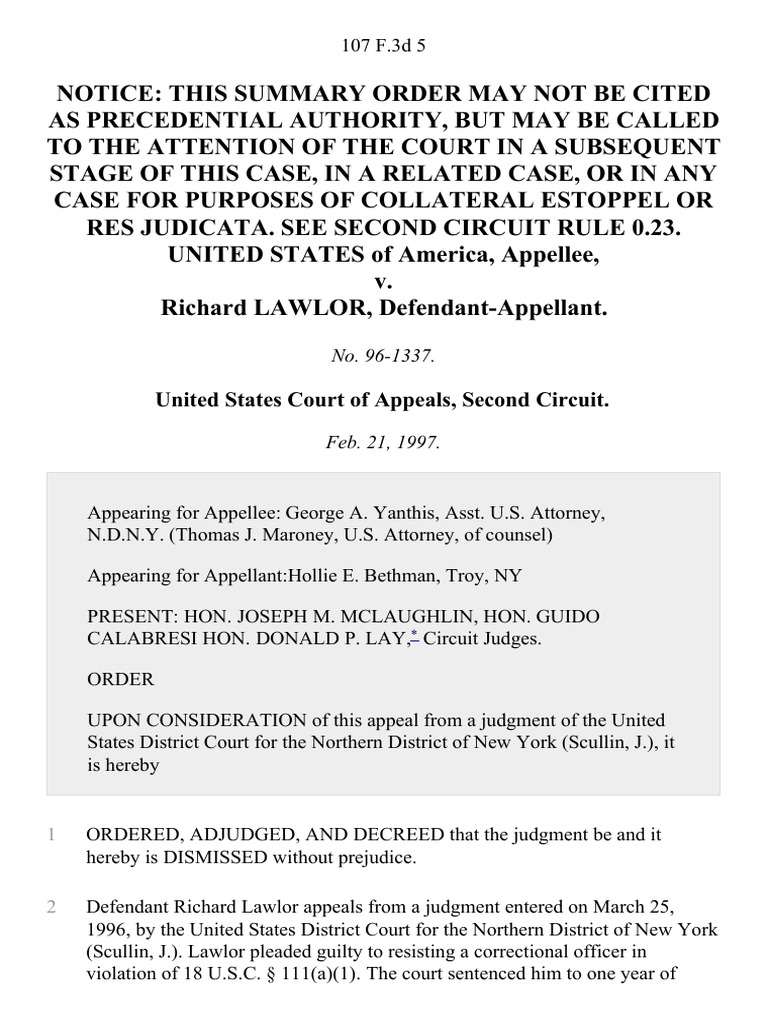 United States v. Richard Lawlor, 107 F.3d 5, 2d Cir. (1997) | PDF