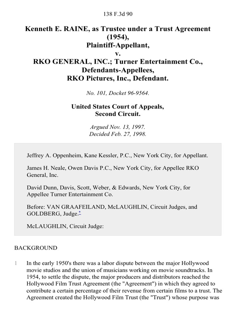 Kenneth E. Raine, As Trustee Under A Trust Agreement (1954) v. Rko ...