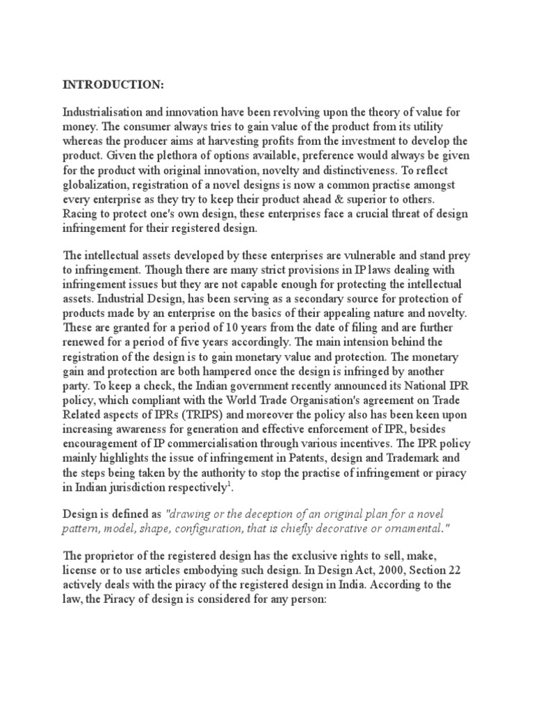 Design Piracy in India | PDF | Intellectual Property | Copyright ...