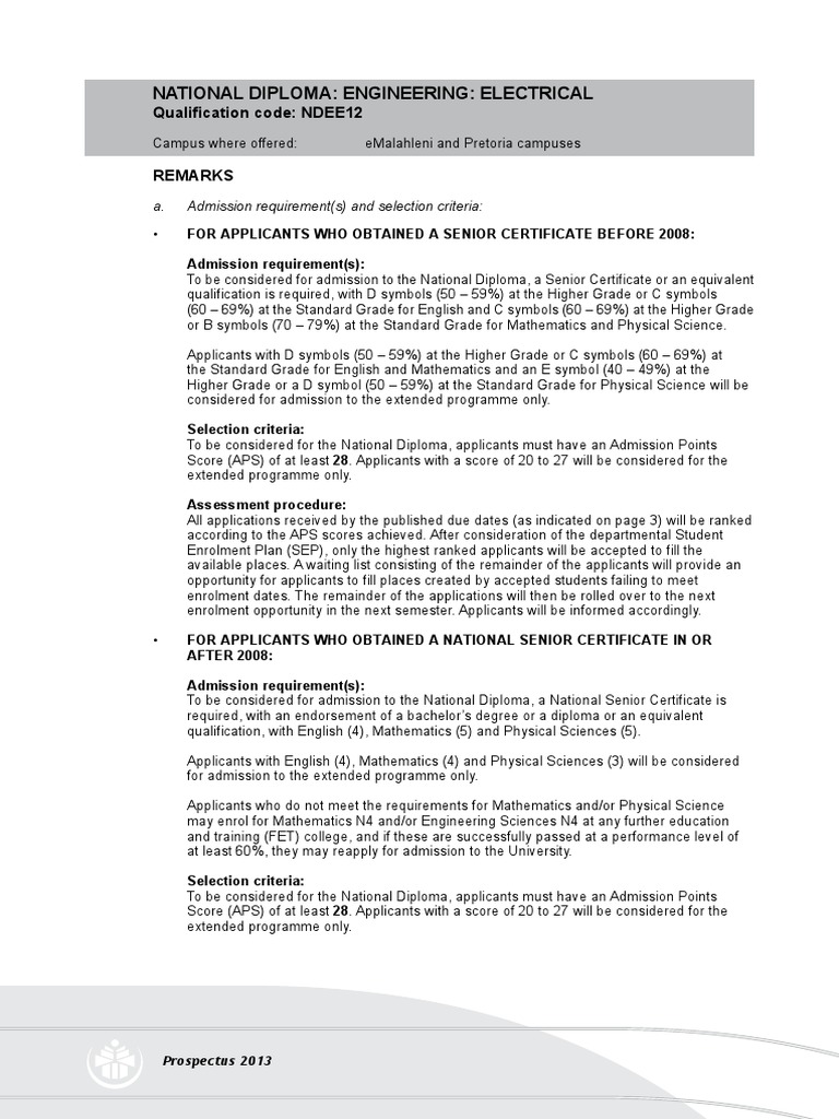 National Diploma Engineering Electrical | University And College ...