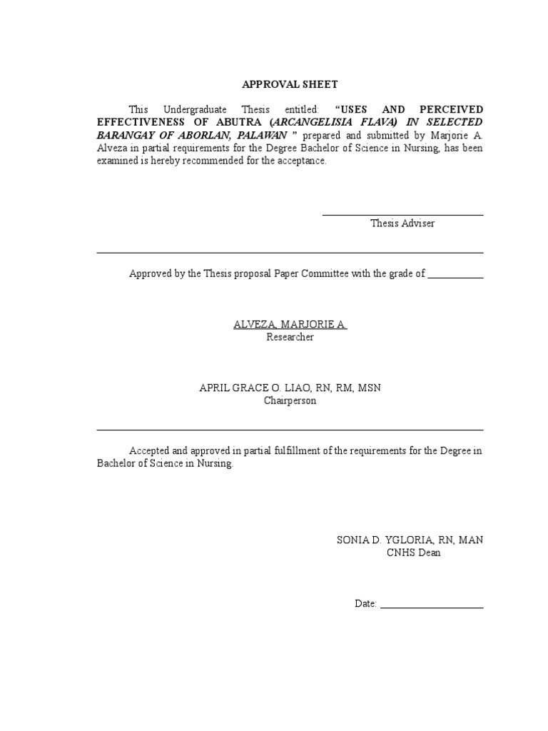 Approval Sheet "Uses and Perceived Effectiveness of Abutra ...