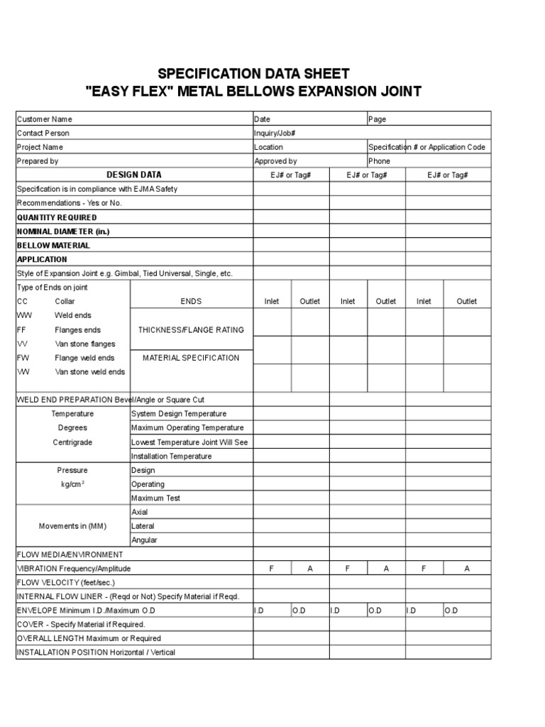 Specification for an 'Easy Flex' Metal Bellows Expansion Joint: Design ...