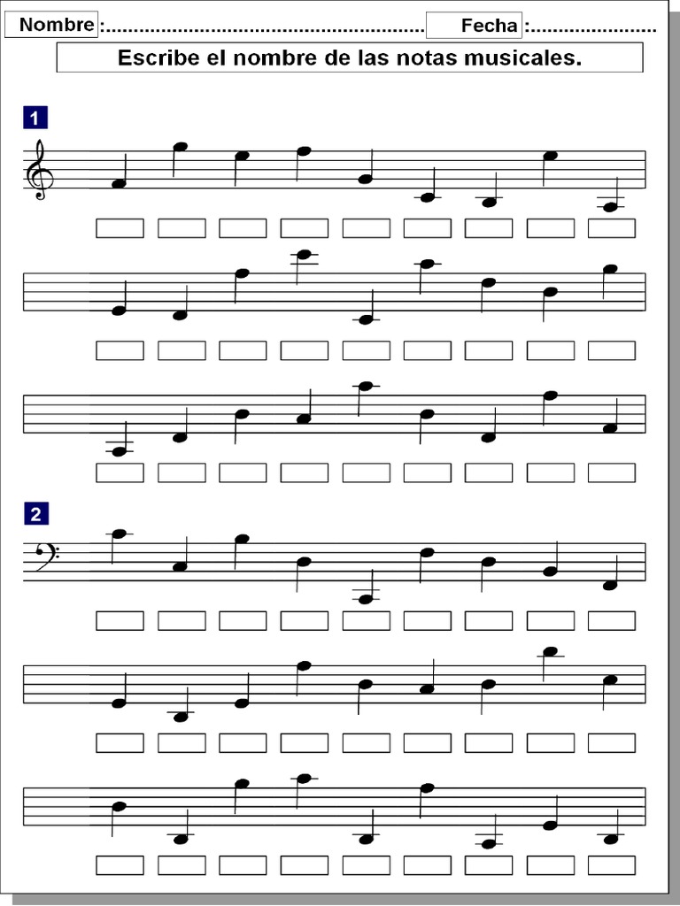 Hojas De Trabajo Con Los Nombres De Las Notas Musicales