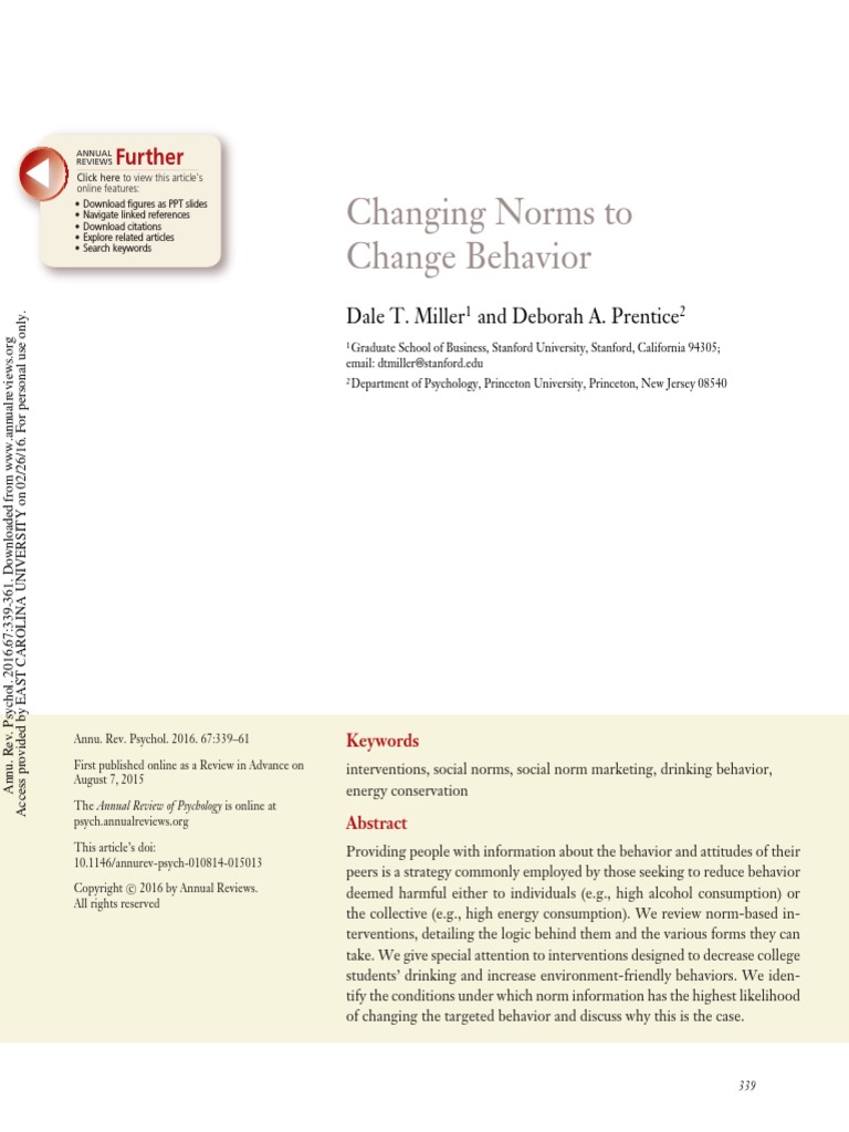 Changing Norms To Change Behavior Dale T. Miller and Deborah A ...