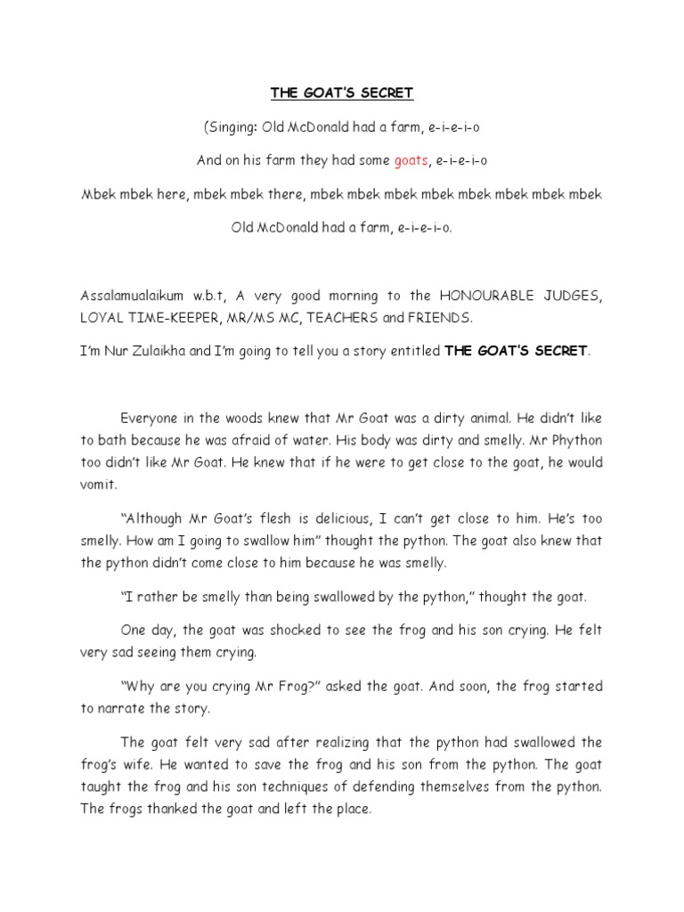 Story Telling Text "The Goats Secret"