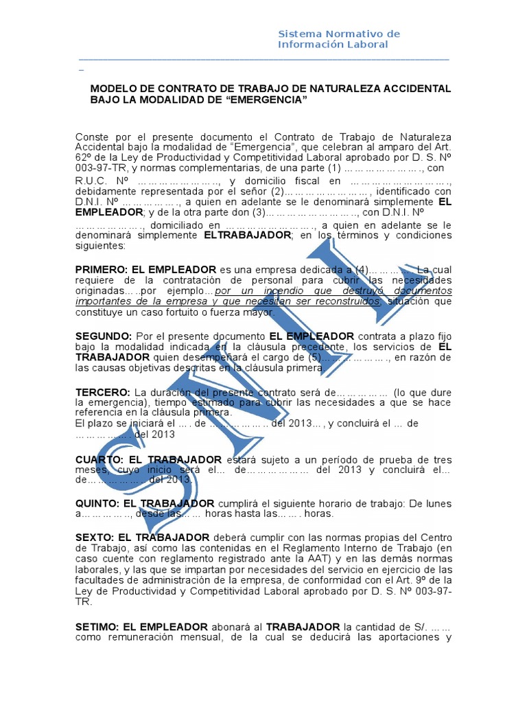 Contrato Accidental de Emergencia | Descargar gratis PDF | Derecho laboral | Economias