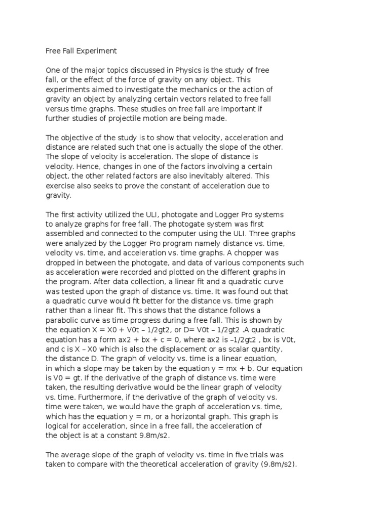 Free Fall Experiment Discussion | PDF | Acceleration | Force