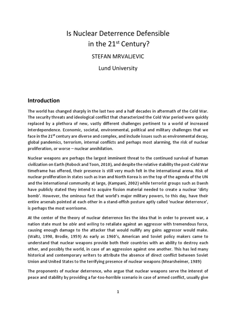 Is Nuclear Deterrence Defensible in The 21 Century?: Stefan Mrvaljevic ...