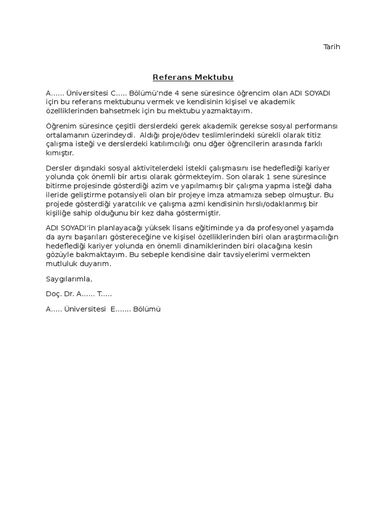 Akademik Referans Mektubu 3 | PDF