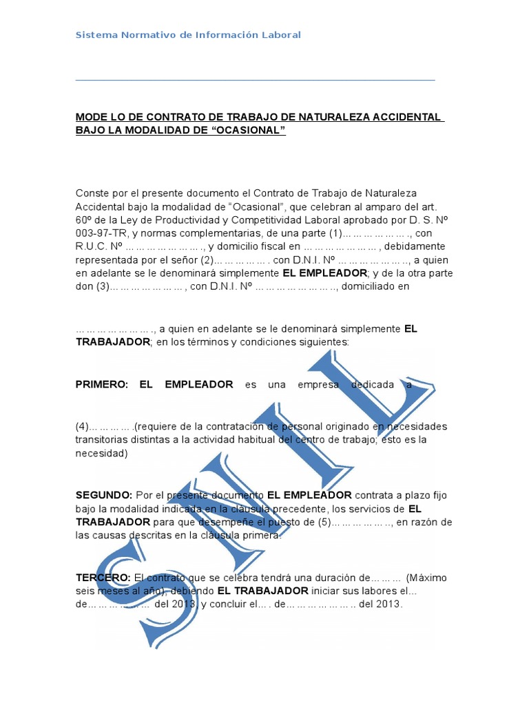 Modelo de Contrato Accidental Ocasional | PDF | Derecho laboral | Gobierno