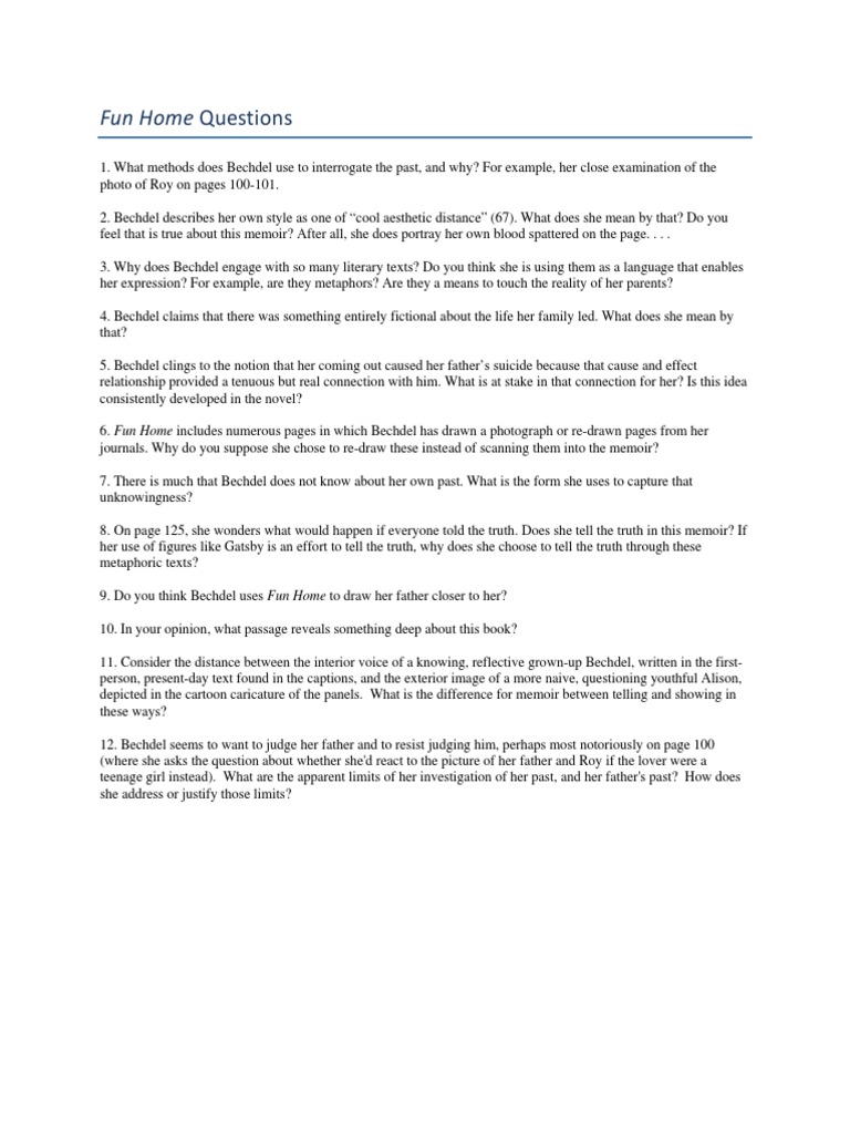 Fun Home Discussion Questions | PDF