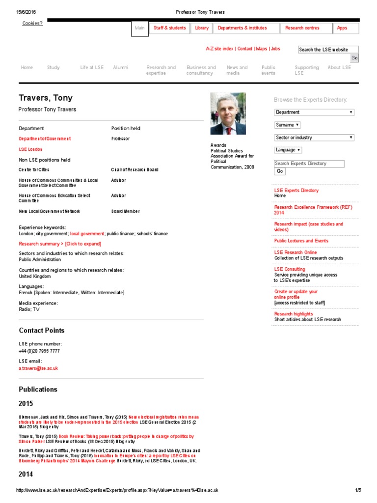 Professor Tony Travers | PDF | London School Of Economics | United Kingdom