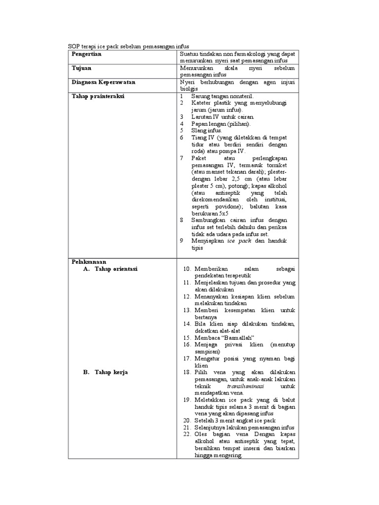 SOP Terapi Ice Pack Sebelum Pemasangan Infus | PDF