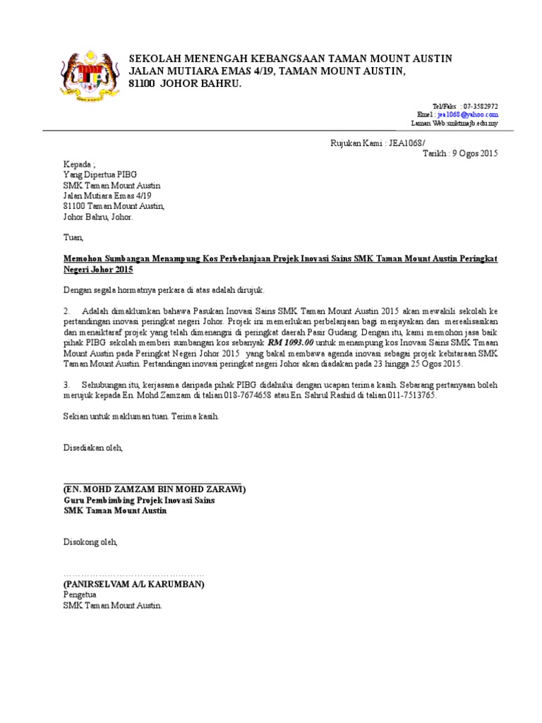 Contoh Surat Penajaan Pibg 2 | PDF