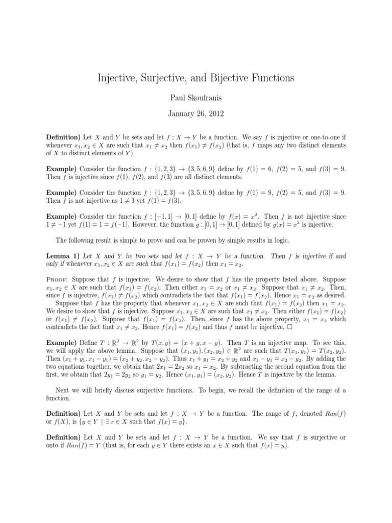 Inyection and Surjection PDF | PDF | Function (Mathematics) | Algebra