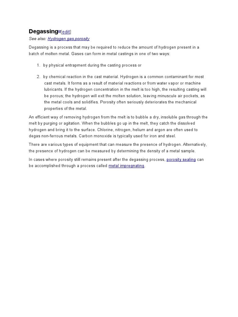 Degassing: Hydrogen Gas Porosity | PDF