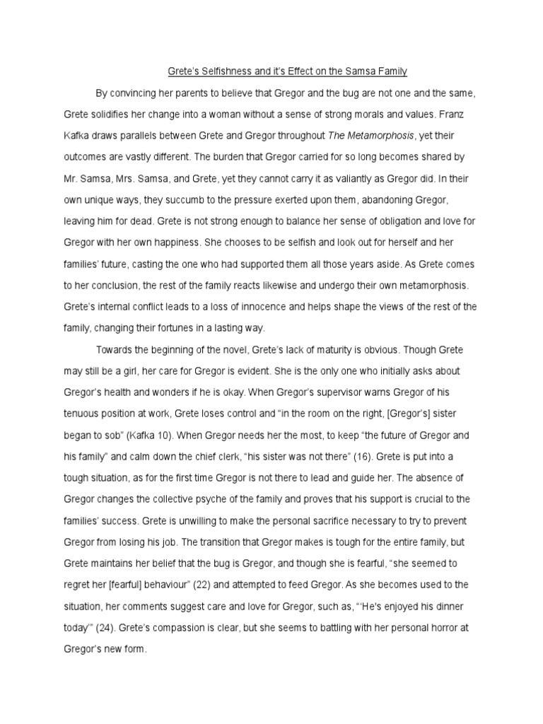 Grete's Selfishness and Its Effect On The Samsa Family | PDF | The ...