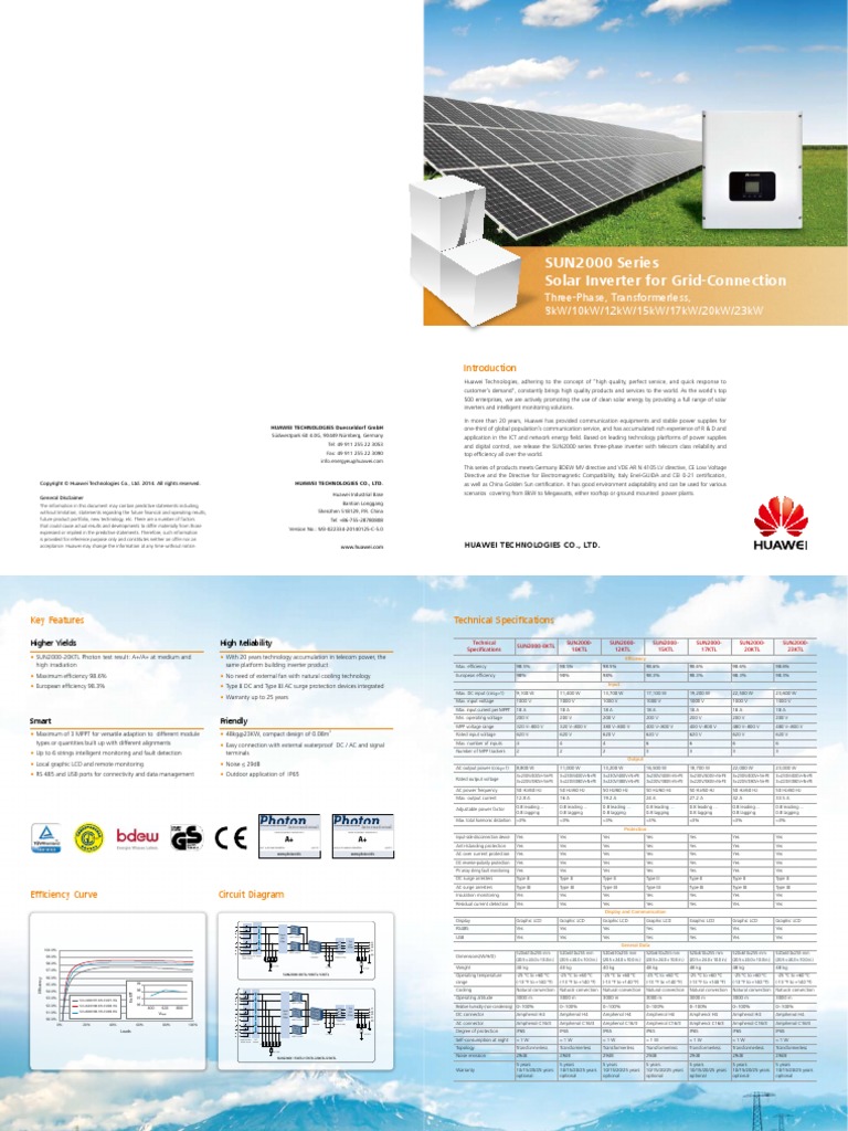 HUAWEI SUN2000 8-23KTL Solar Inverter Brochure | PDF | Electrical ...