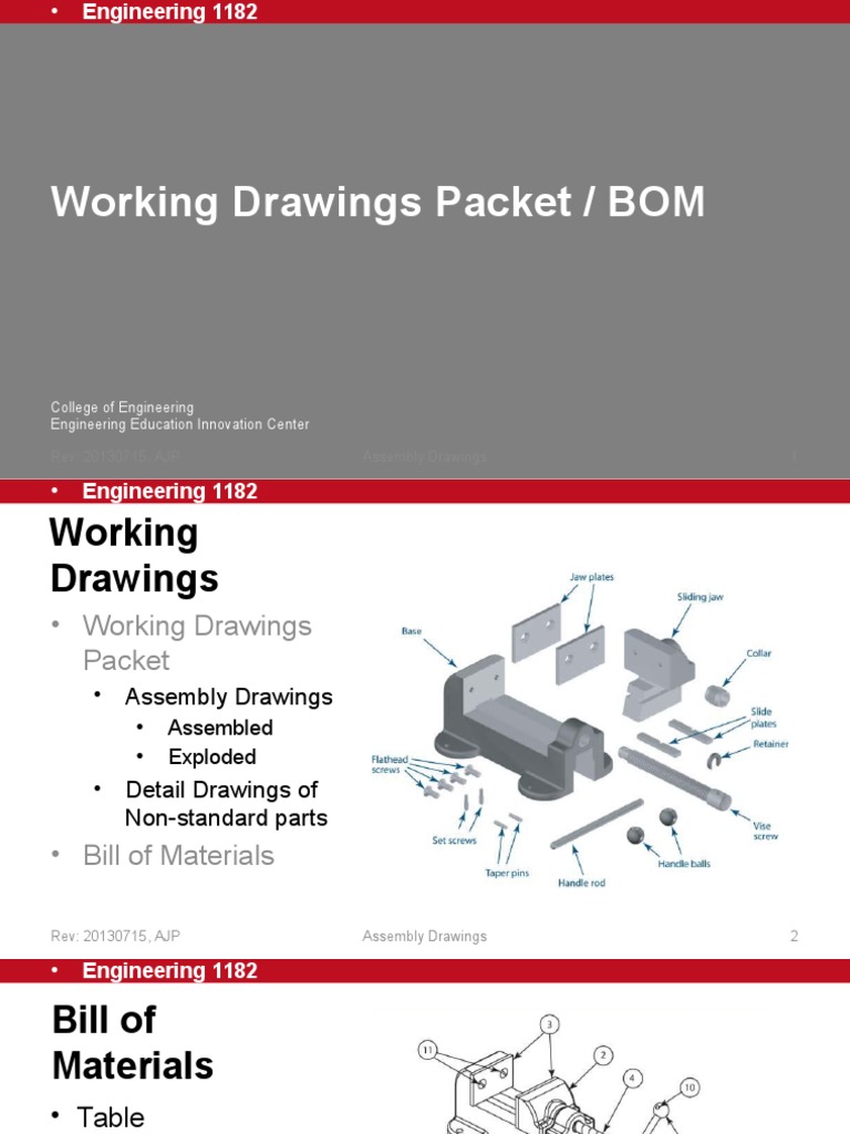 Working Drawings Bill of Materials Lecture | PDF