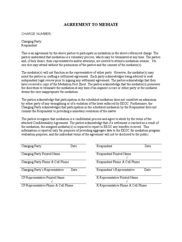 Agreement To Mediate | PDF