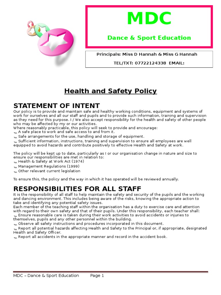 Mdc-Policies-Health Safety | PDF | Occupational Safety And Health | Safety