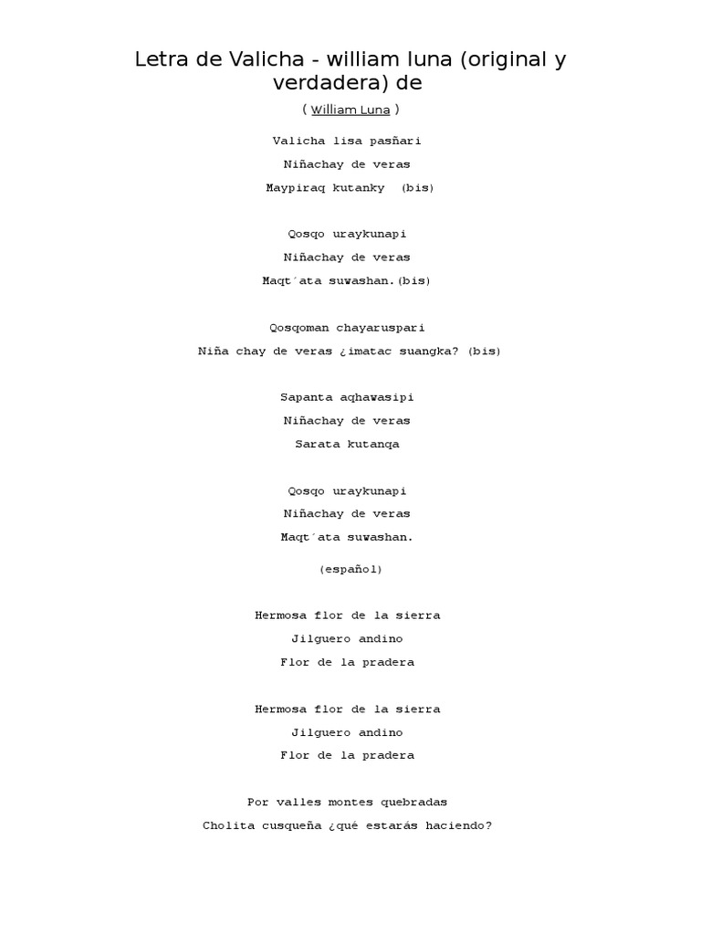 Letra de Valicha