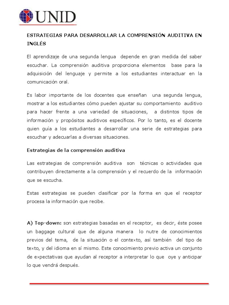Estrategias de Comprension Auditiva | PDF | Comprensión | Segundo lenguaje