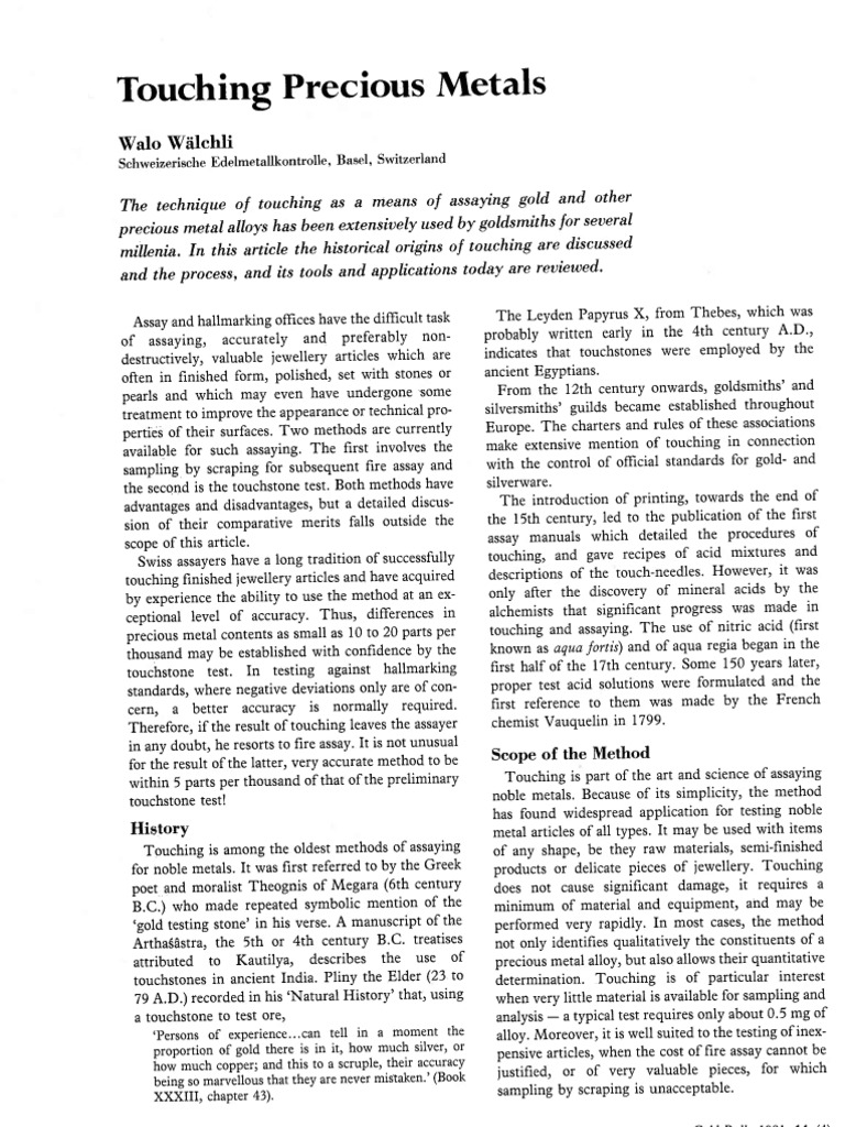 The History of Touchstone Testing For Gold | PDF | Metallurgical Assay ...