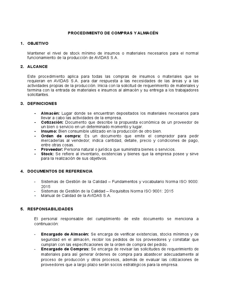 Procedimiento de Compras | PDF | Gestión de la calidad | Calidad (comercial)