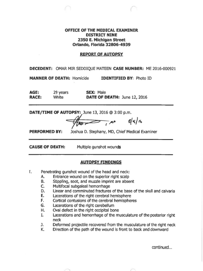 Pulse Nightclub Shooter's Autopsy Report | PDF