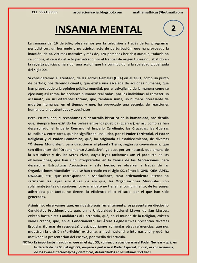 Insania Mental y su Impacto Social | PDF | Homo Sapiens | Mente